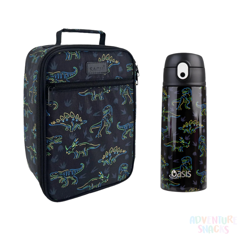 Sachi Insulated Lunch Tote & Bottle Bundle - Neon Dinosaur – Adventure ...